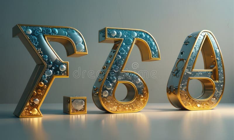 Three Gold Letters are Arranged in a Row, with the Number 7 in the ...