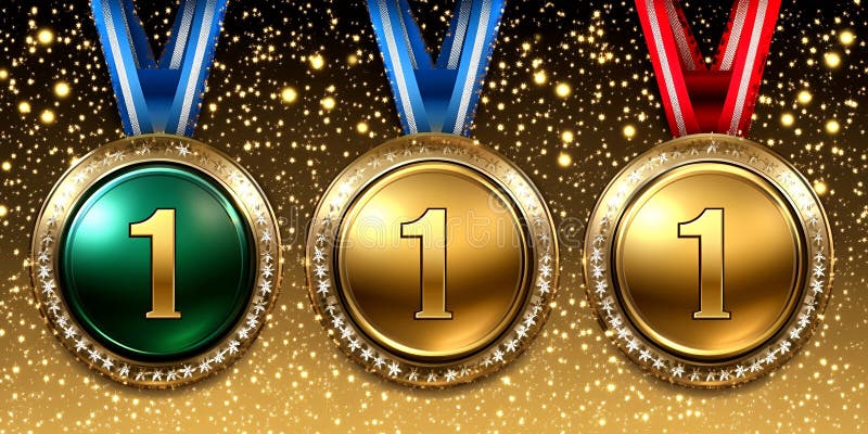 Three Gold Medals with Ribbons Stock Illustration - Illustration of ...