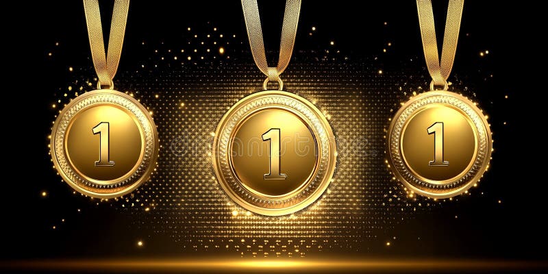 Three gold medals shine stock illustration. Illustration of realistic ...