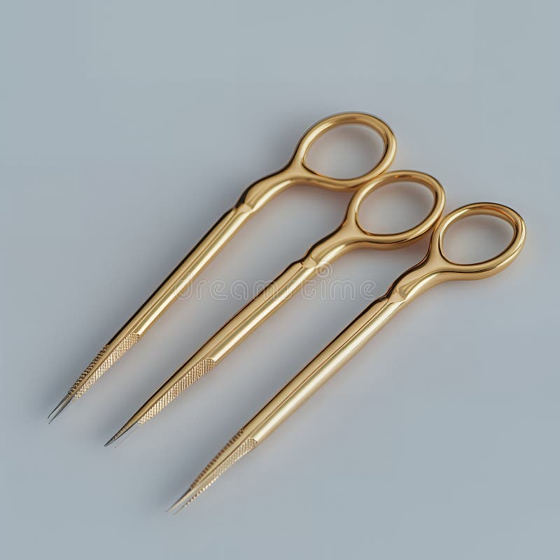 Three Gold Medical Instruments on a Gray Background Stock Illustration ...