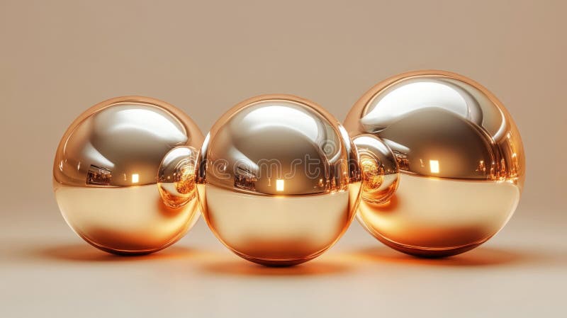 Three Gold Metallic Spheres on Neutral Background Stock Illustration ...