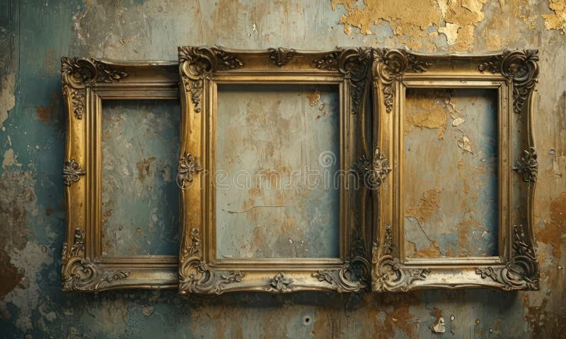 Three Gold Picture Frames are Hanging on a Wall. Stock Illustration ...
