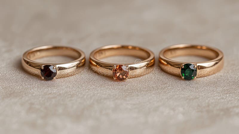 Three Gold Rings with Different Gemstones. Stock Illustration ...