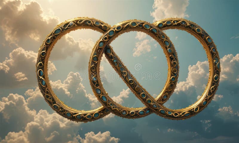Three Gold Rings are Shown in the Sky, with the Middle Ring Having a ...