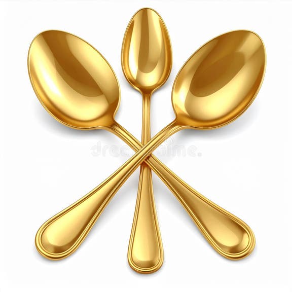 Three Gold Spoons Crossed on White Background Stock Illustration ...