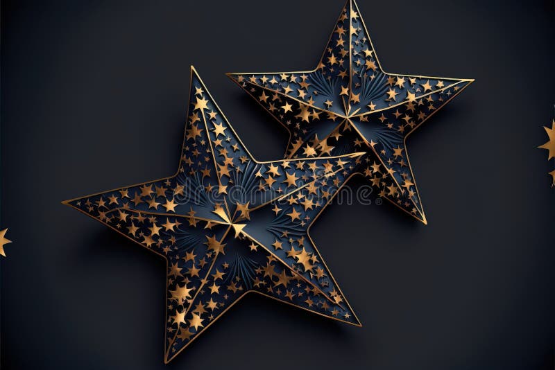 Three Gold Stars on a Black Background with Stars Around Them Stock ...