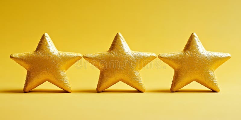 Three gold stars on yellow stock illustration. Illustration of golden ...