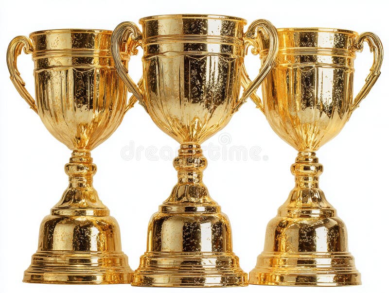 Three Gold Trophies Against a White Background, Simple and Elegant ...