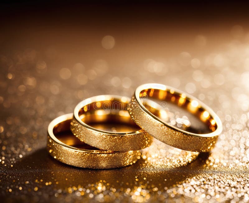 Three Gold Wedding Rings on a Glittering Background. Stock Photo ...