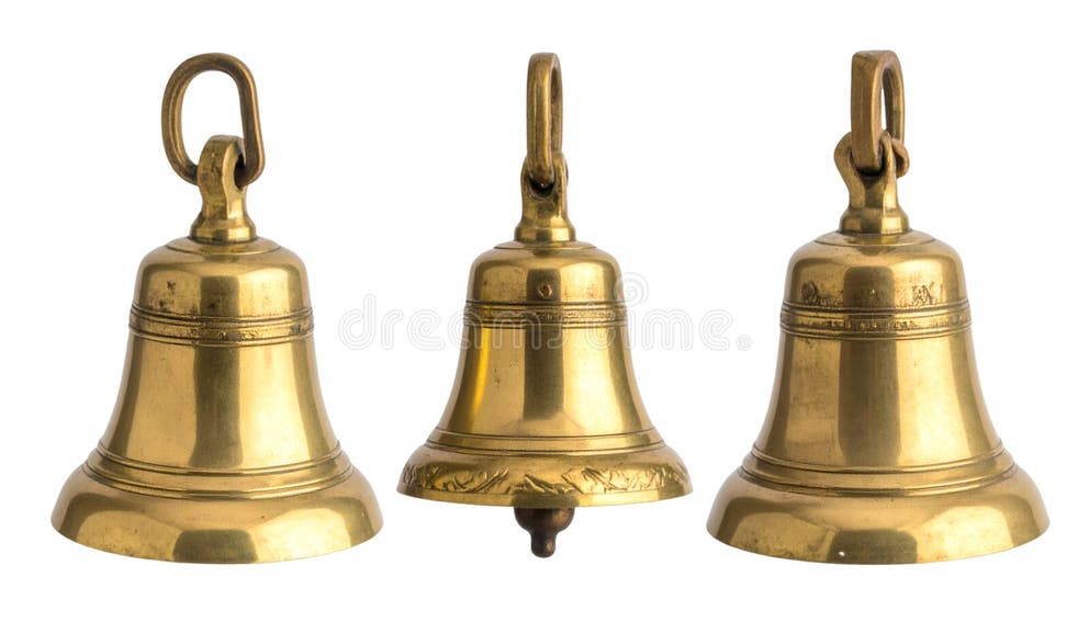 Three Golden Bells from Different Angles on Transparent Background ...
