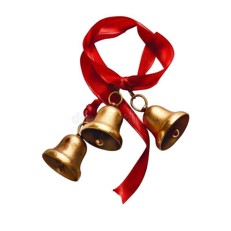 Three Golden Bells Tied with Red Ribbon Stock Illustration ...