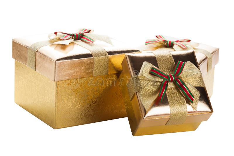 Three golden boxes stock image. Image of holiday, festive - 47550301