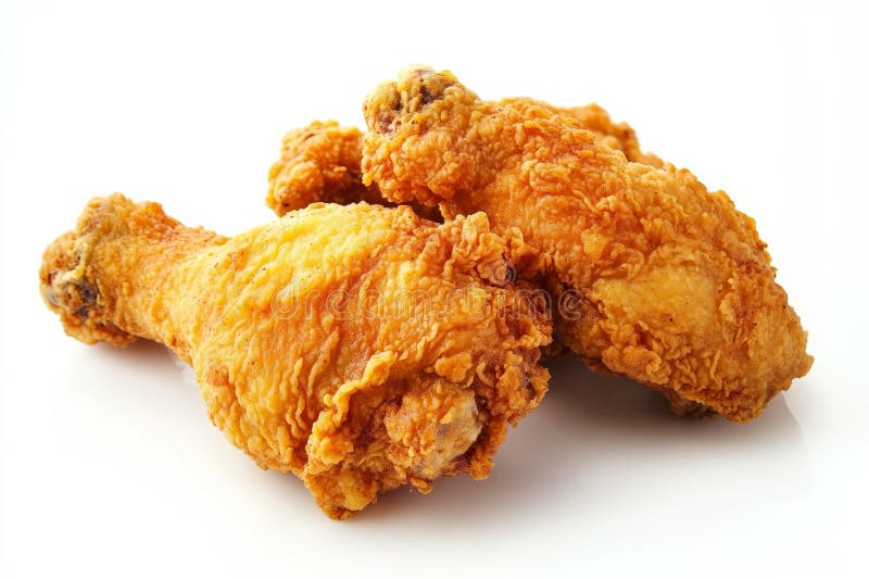 Three Goldenbrown Crispy Fried Chicken Drumsticks Isolated on a White ...