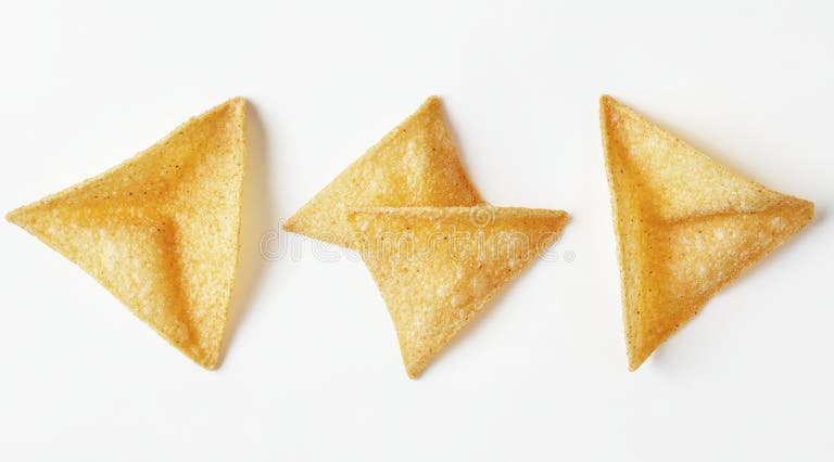 Three Golden Brown Triangular Chips on White Background Stock ...