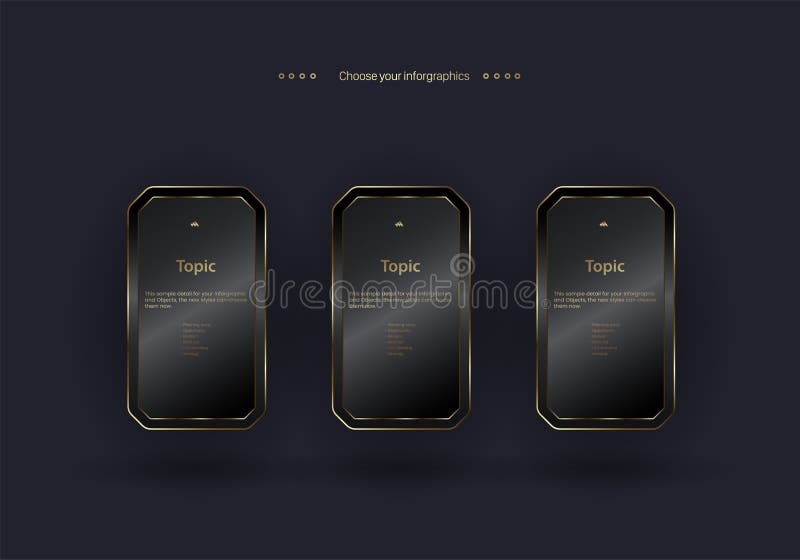 Three Golden Buttons Vector for Work Plans and Options Design. Stock ...