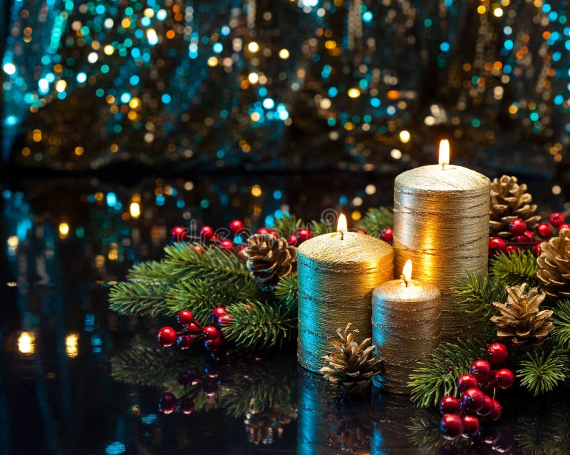 Three golden Candles stock photo. Image of decorative - 41928646