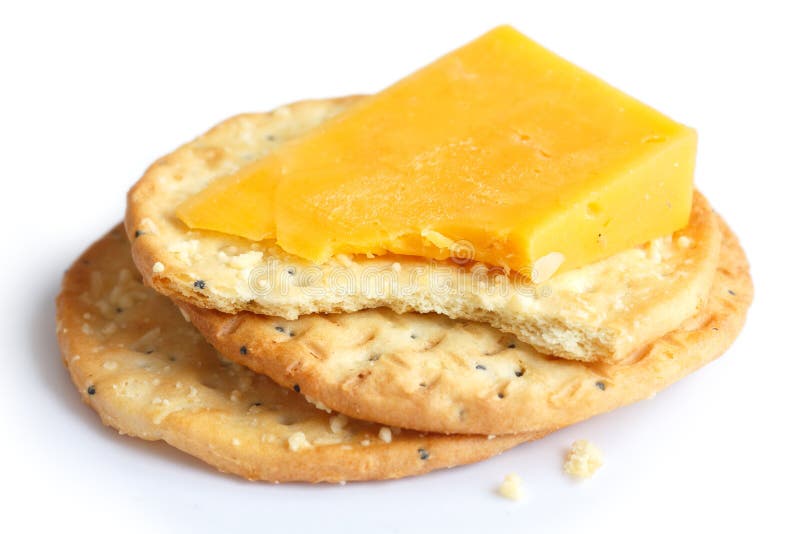 Three Golden Cheese Crackers on White. Stock Image - Image of crispy ...