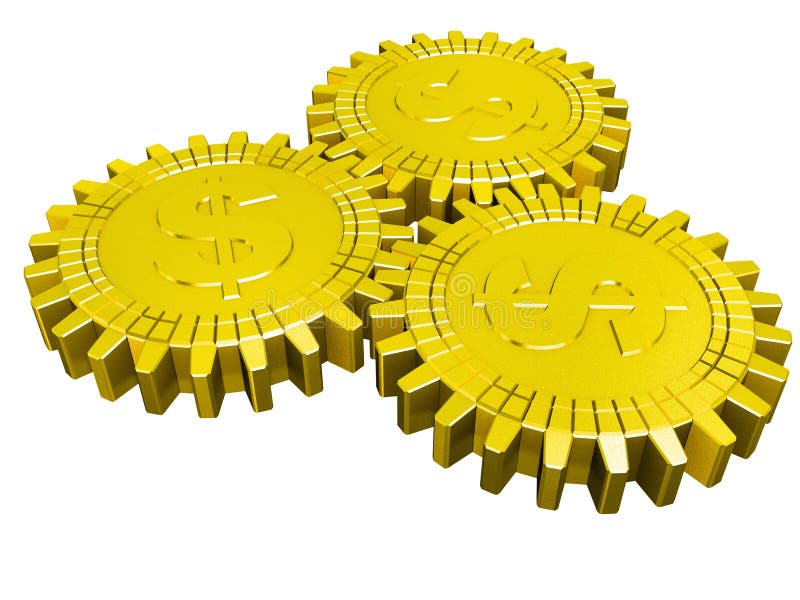 Three golden dollar gears stock illustration. Illustration of financial ...