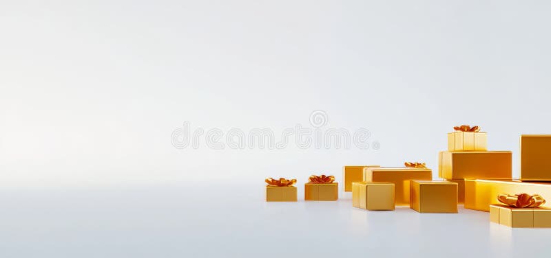 Three Golden Gift Boxes, Each in a Different Size and Adorned with ...