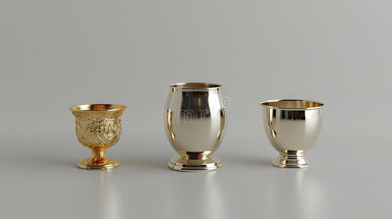 Three Golden Goblets Gleaming on a Slate Surface Stock Image - Image of tableware, reflective ...