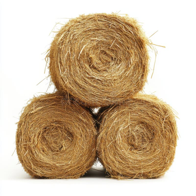 Three Golden Hay Bales Stacked on White Background Stock Illustration ...