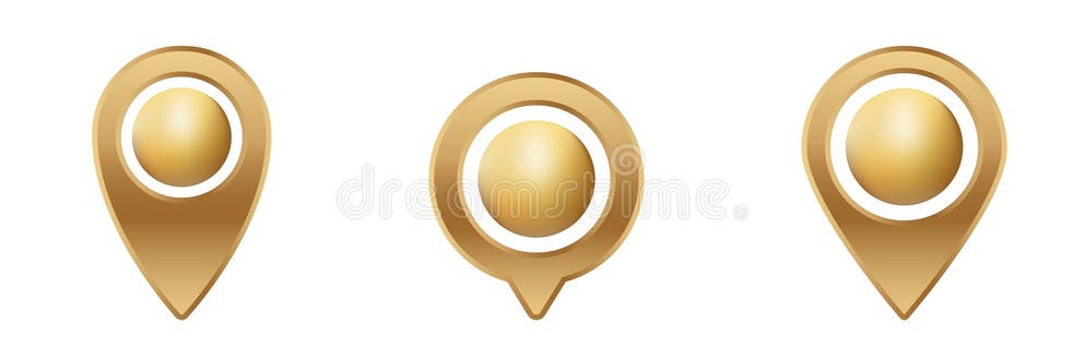 Three Golden Map Location Markers with Circular Design on White Stock ...