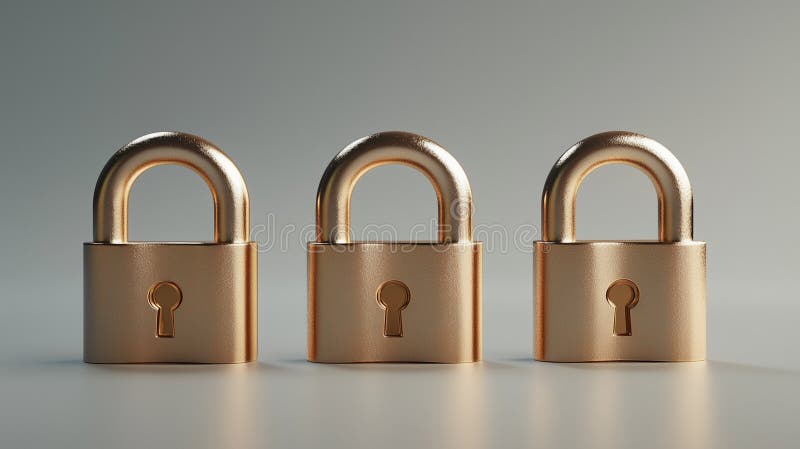 Three Golden Padlocks Aligned in a Row Symbolizing Security and ...
