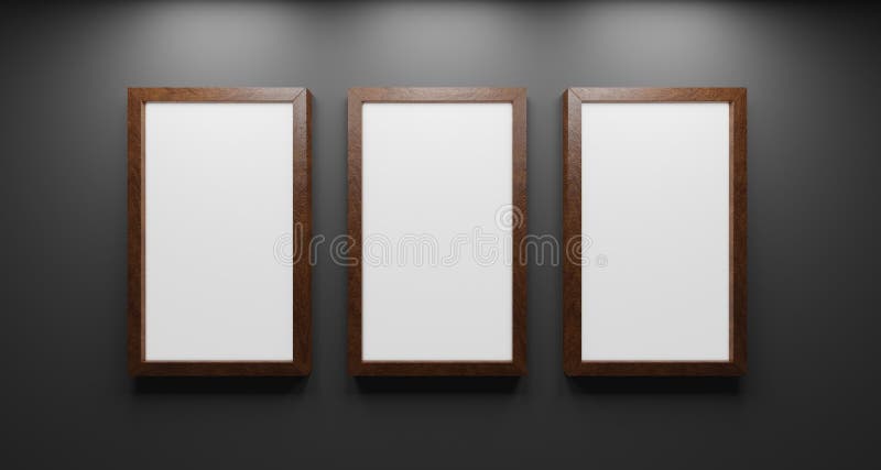 Three Wooden Rectangle Frames Isolated on Black Background. 3D Render ...