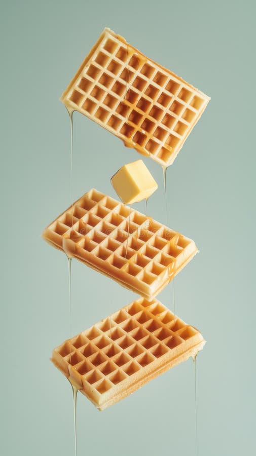Three Golden Rectangular Waffles Stacked Vertically on Each Other Stock ...