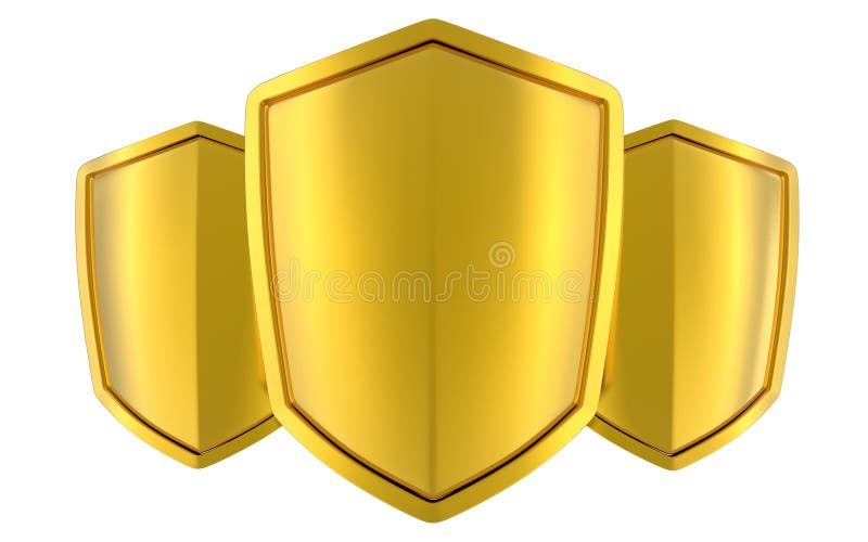 Three golden shields stock illustration. Illustration of chrome - 12764409