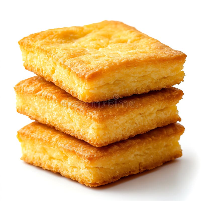 Three Golden Squares of Cornbread are Stacked on Each Other Against a ...