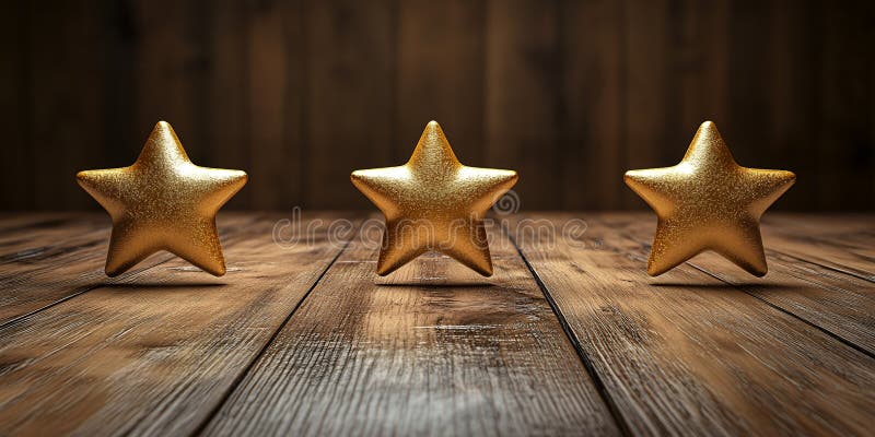 Three golden stars on wood stock illustration. Illustration of ...