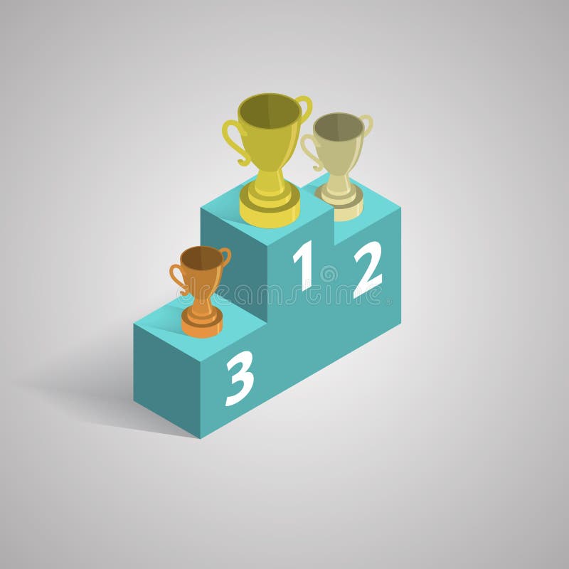 Three Golden Trophy Cups. Isometric Flat Styled Stock Vector ...
