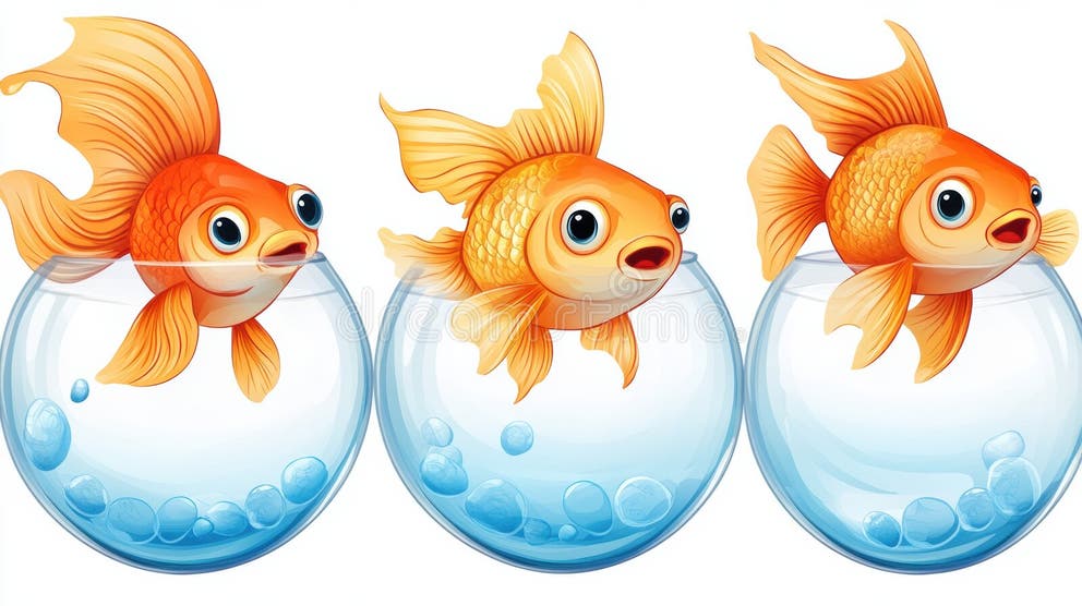 Three Goldfish in a Bowl with Bubbles on the Side, AI Stock Photo ...