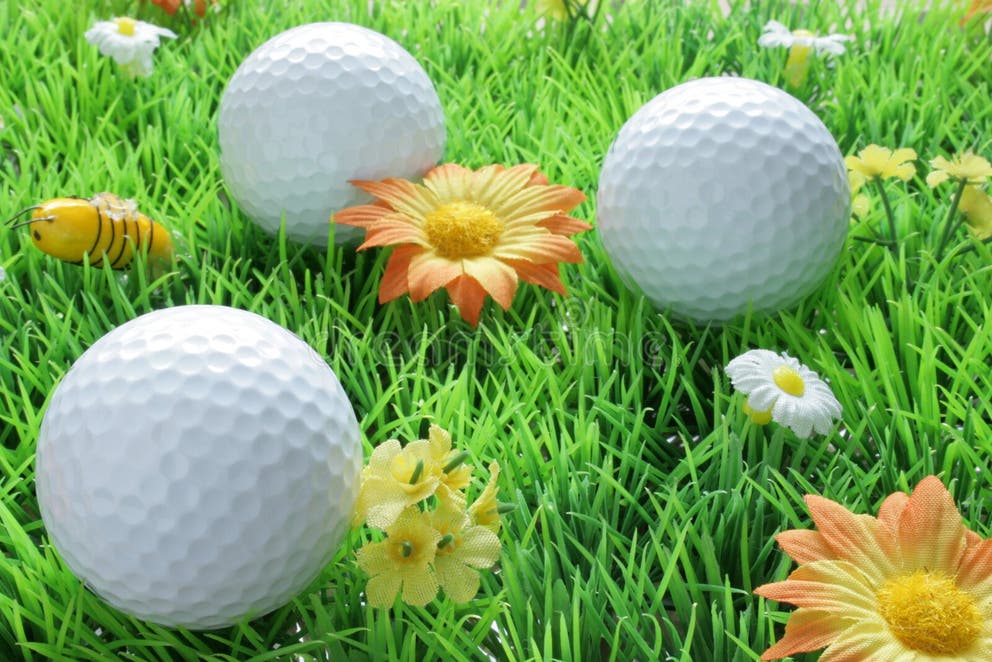 Three Golf Balls on Artificial Grass Stock Photo - Image of three ...