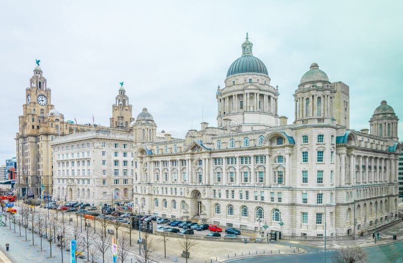 Three Graces Buildings in Liverpool, England Stock Photo - Image of ...
