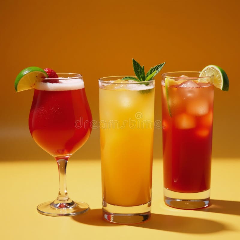 Three Gradientorange Cocktails Set Against a Vivid Background for ...