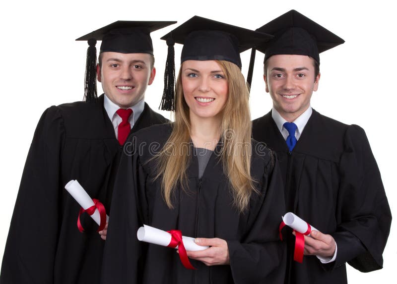 Three Graduate with Scrolls Against a White Background Stock Image ...