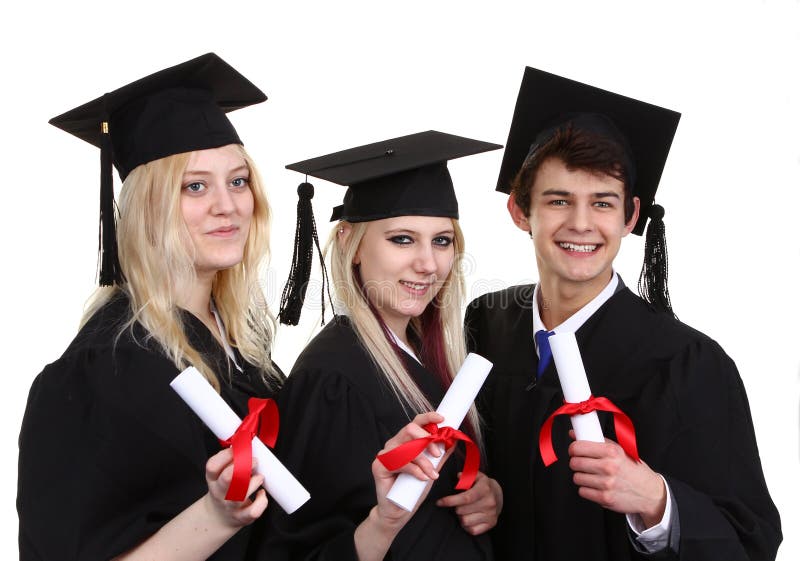 Three Graduates Holding Scrolls Stock Image - Image of graduation ...