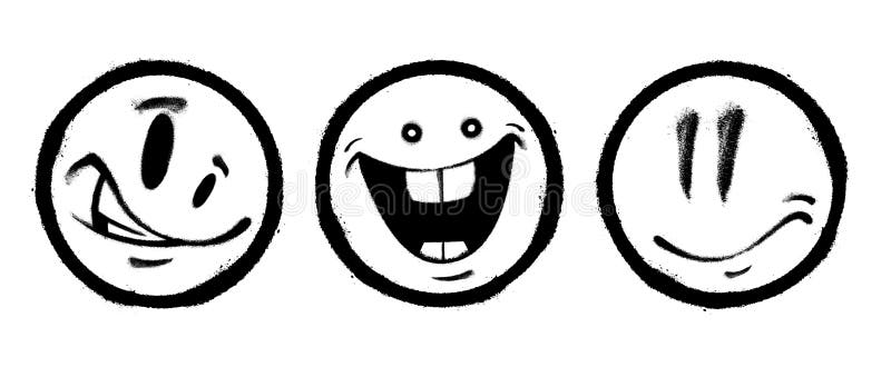 Three Graffiti Emoticons. Smiling Face Painted Spray Paint Stock ...