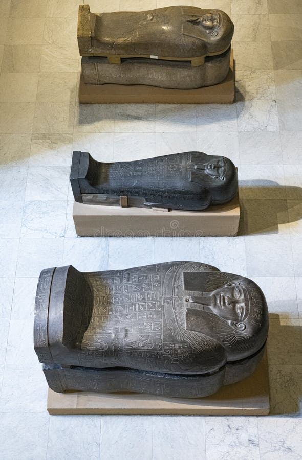 Three Granite Coffins - Egyptian Museum Editorial Stock Photo - Image ...