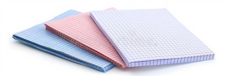 Three Graph Paper Notebooks for Math Class on White Background Stock ...