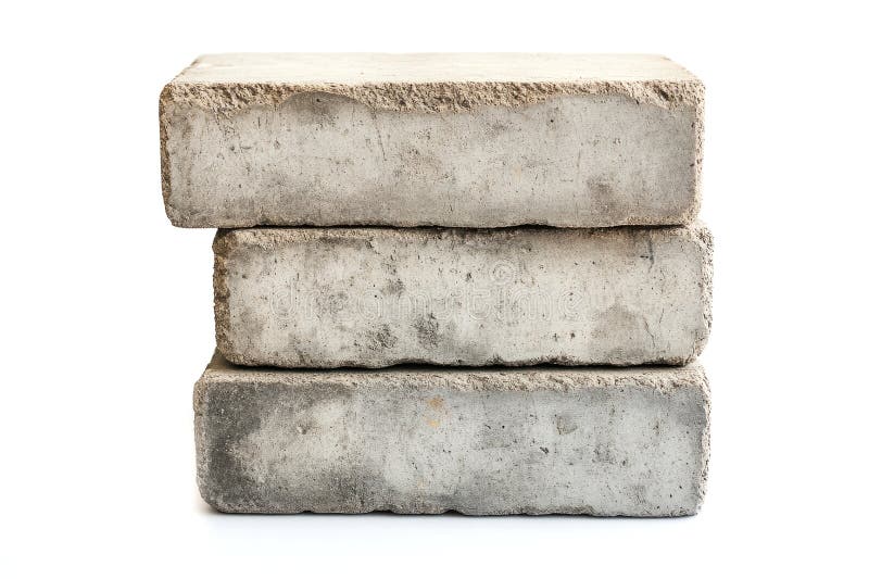 Three Gray Concrete Bricks Stacked on a White Background, Creating a ...