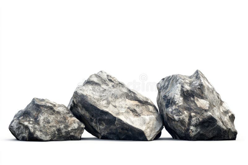 Three Gray Rocks or Stones Isolated on White Background Stock ...