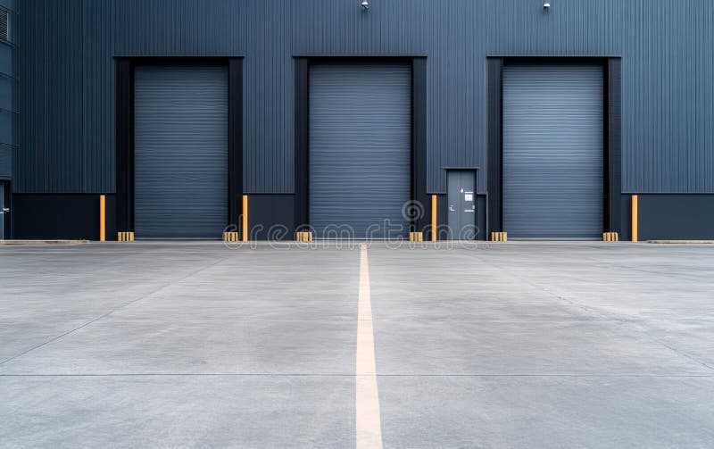 Three Gray Roll Up Doors on Dark Wood Warehouse Stock Illustration ...