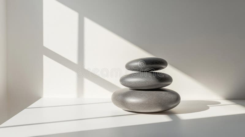 Three Gray Stones Stacked on White Surface in Sunlight Stock ...