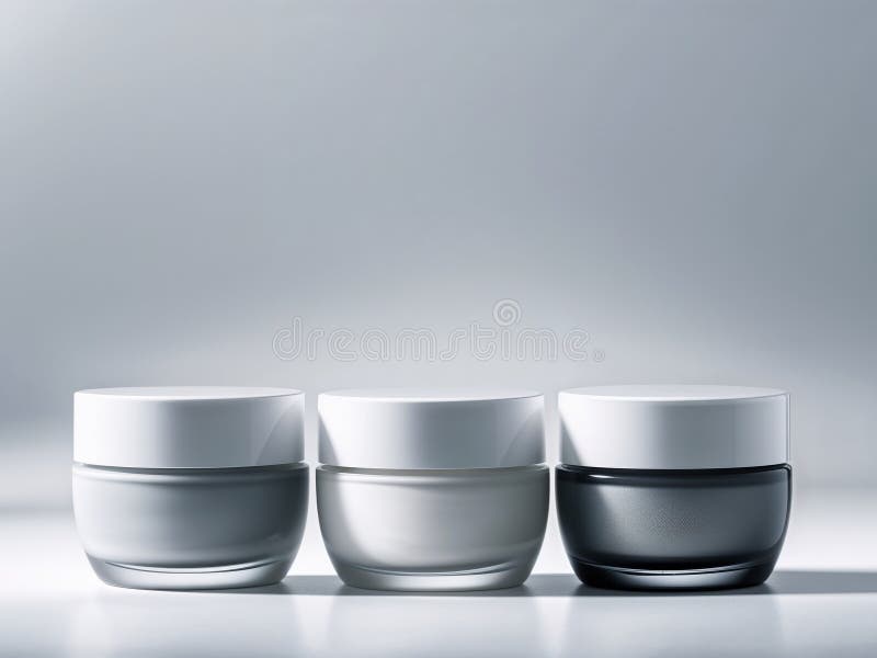 Three Gray and White Cosmetic Jars Mockup Product Packaging Design ...