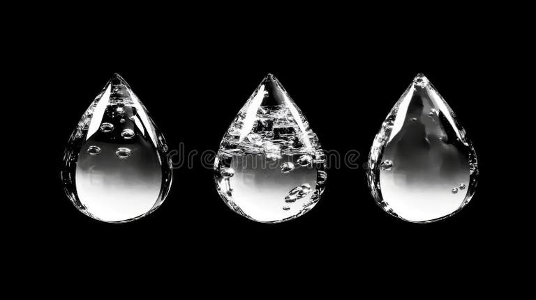 Three Grayscale Water Drops on Black Background Stock Illustration ...