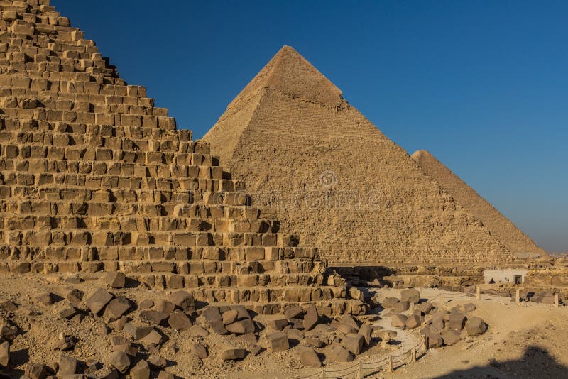 Three Great Pyramids in Giza, Egy Stock Photo - Image of stone ...
