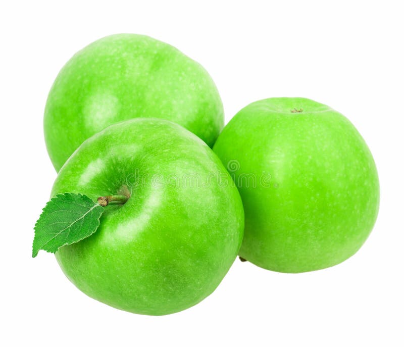 Three Green Apple with a Leaf Stock Image - Image of background ...